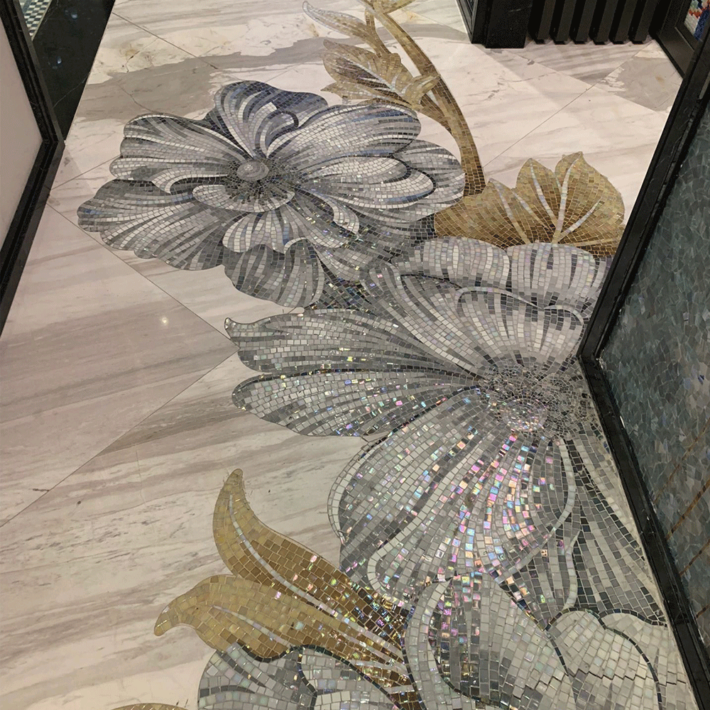 Flower blossom floor mosaic art – Rich Mosaic Art